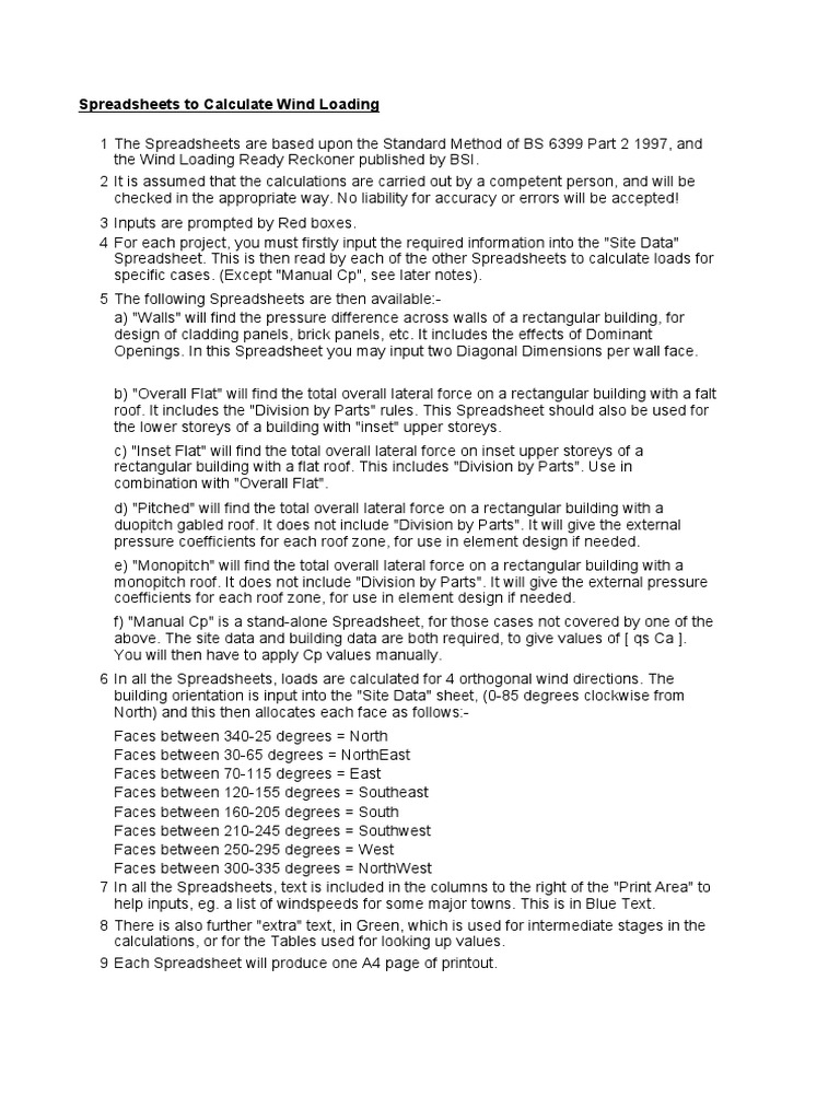 Spreadsheets To Calculate Wind Loading | PDF | Spreadsheet | Roof