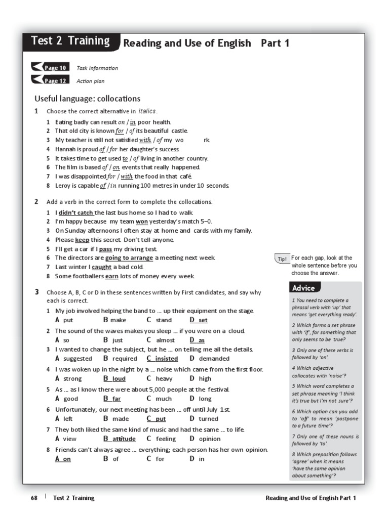 Test 2 Training: Reading and Use of English Part 1 | PDF | English ...