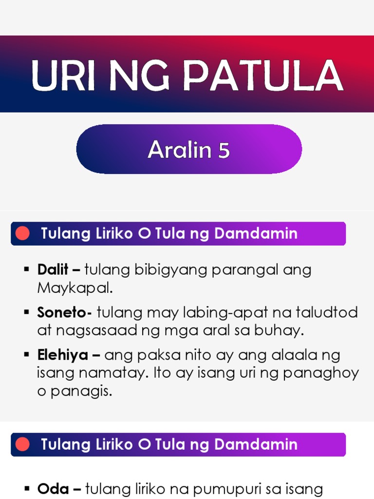 Aralin 5 Uri NG Patula | PDF
