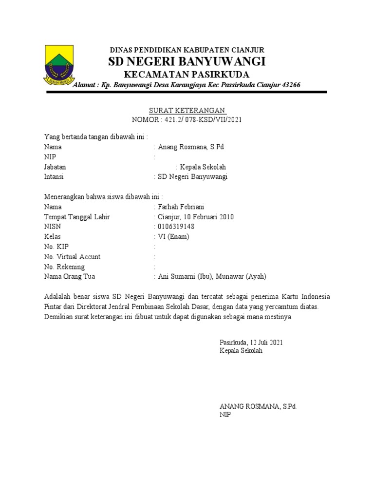 Surat Keterangan Penerima Kip | PDF