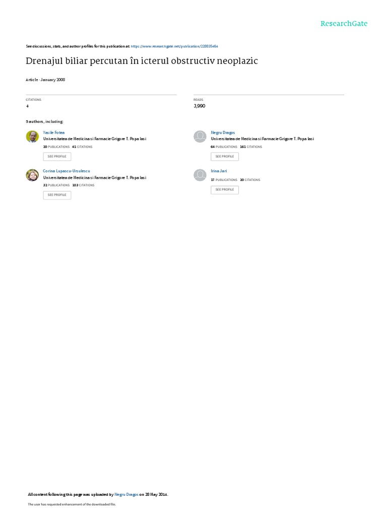 Drenajul Biliar Percutan in Icterul Obstructiv Neo | PDF | Organ ...