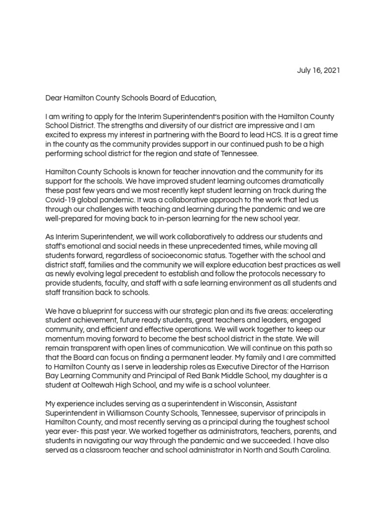 HCS Interim Superintendent Interest Letter | PDF | Teachers | Education ...