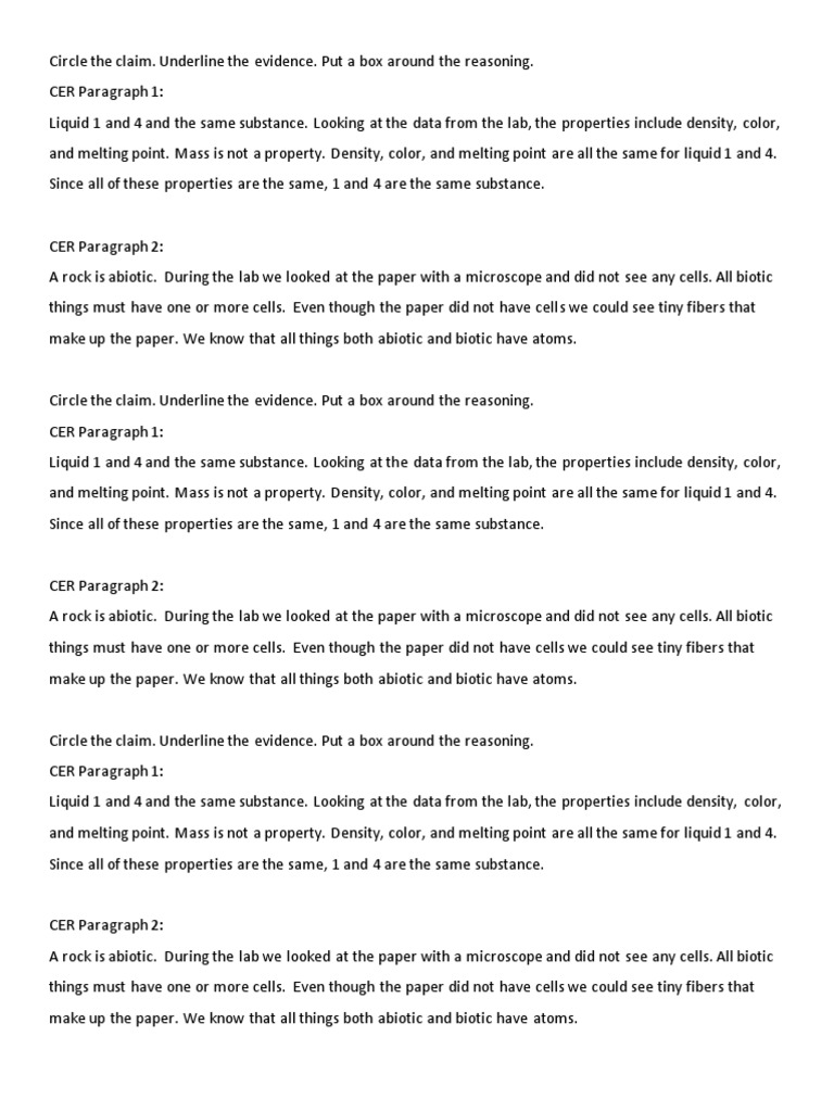 CER Paragraph Examples and Format | PDF