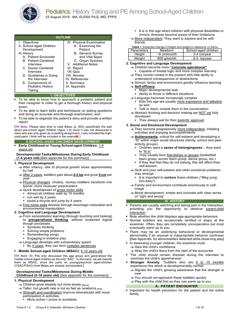Pediatrics:: History Taking and PE Among School-Aged Children | PDF ...