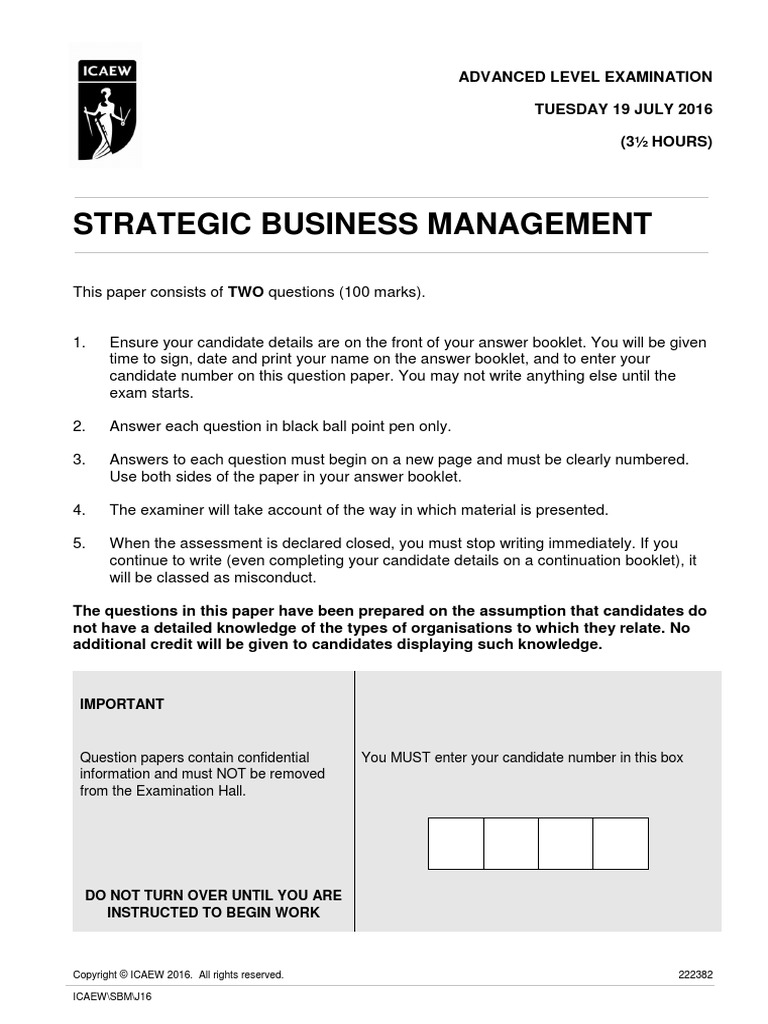 Strategic Business Management July 2016 Exam Paper | PDF | Retail ...