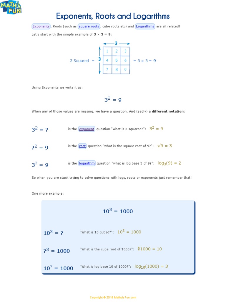 Exponents, Roots and Logarithms | PDF | Teaching Methods & Materials