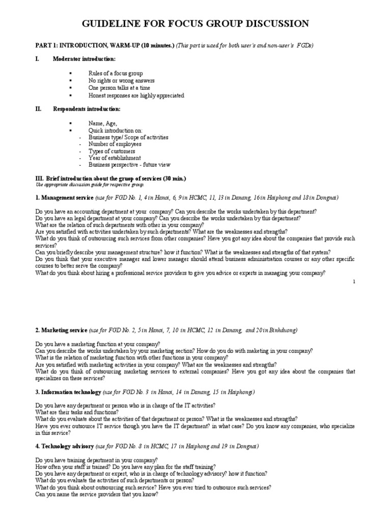 SME Focus Group Discussion Guidelines | Download Free PDF | Focus Group ...