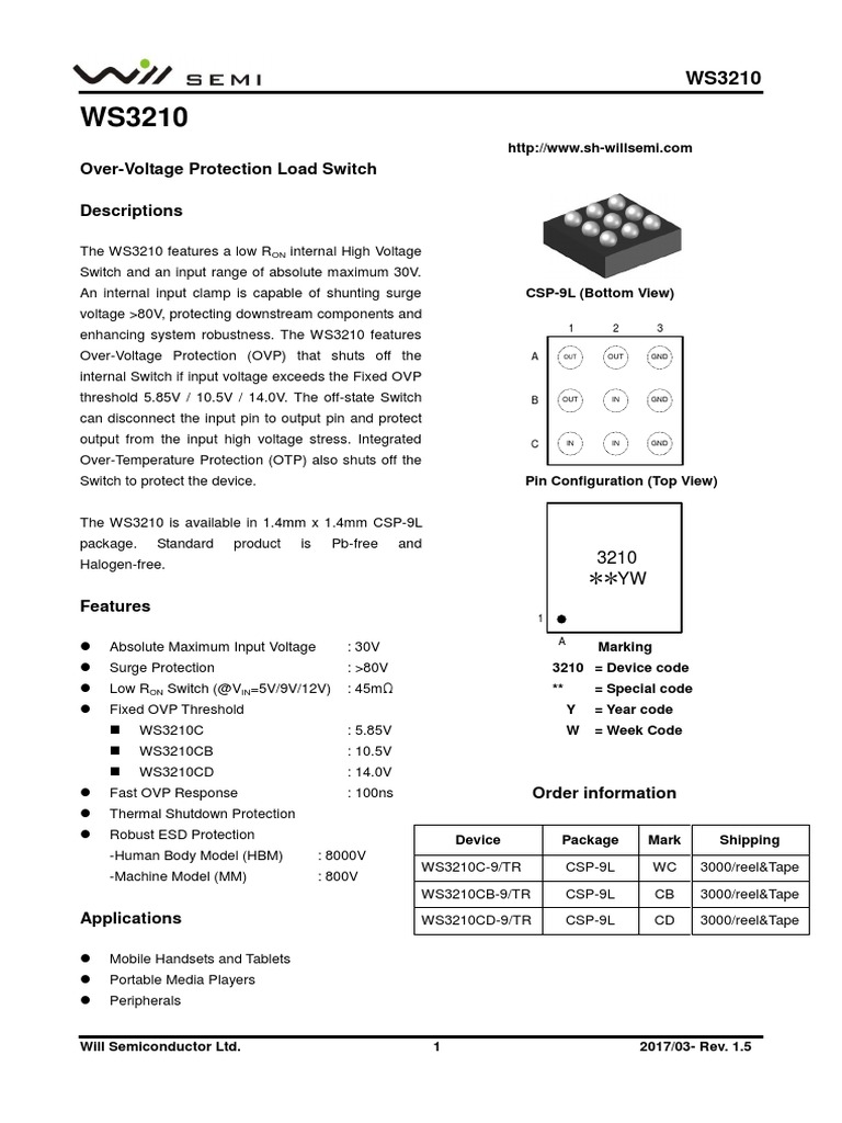 Over-Voltage Protection Load Switch Descriptions: GND OUT | Download Free PDF | Diode | Power Supply
