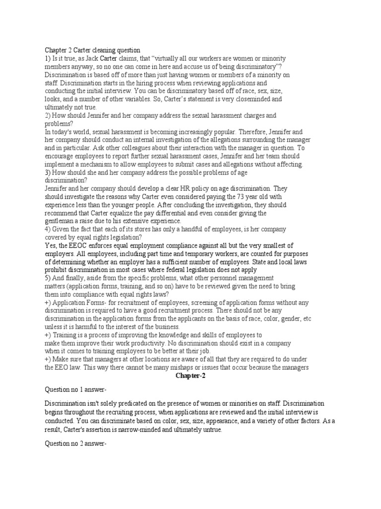 Carter Cleaning Centres Chapter 2 Questions 1-5, Chapter 4 Questions 1-4 - MD Tarik Alam Shobuj ...