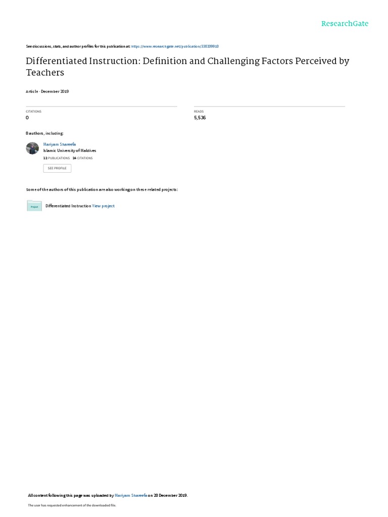 Differentiated Instruction: Definition and Challenging Factors ...
