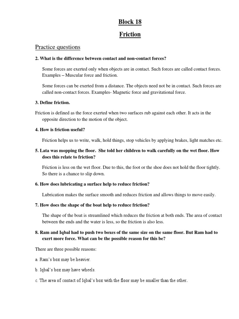 Practice Questions: Block 18 Friction | PDF