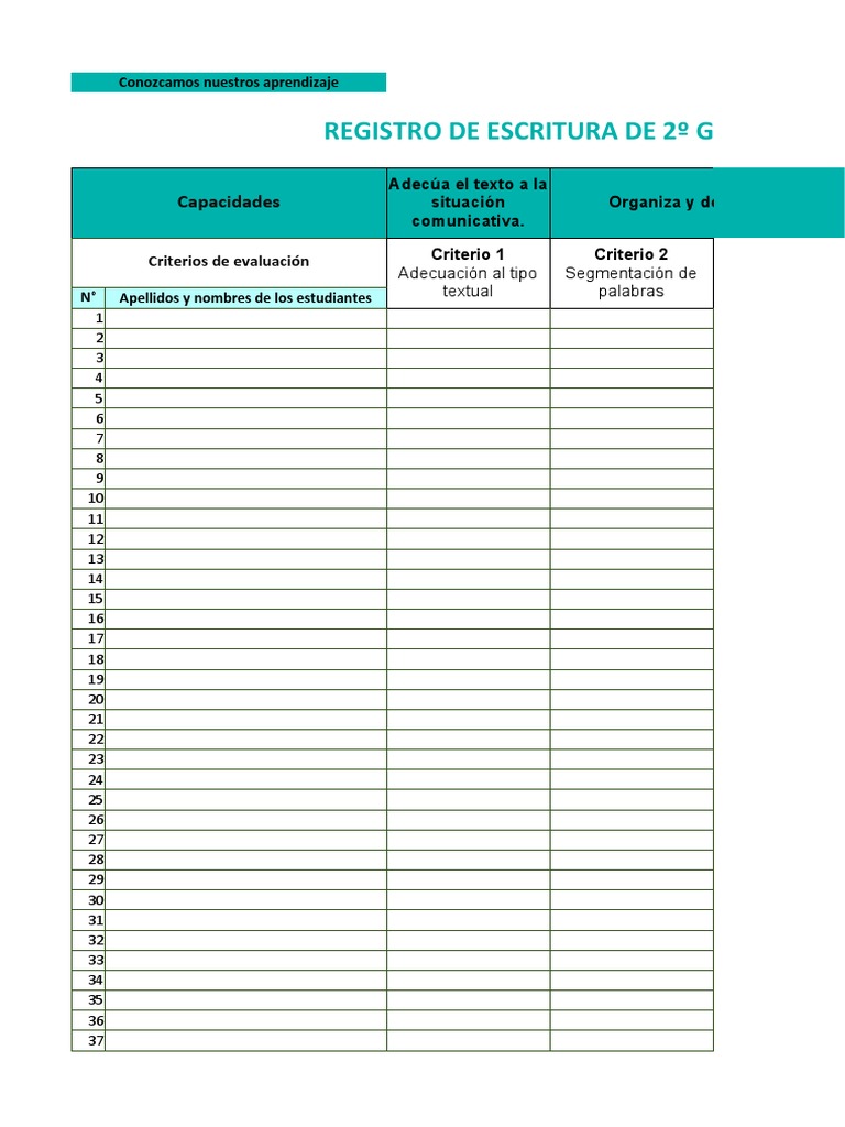 Registro de Escritura 2do Grado | PDF | Escritura | Cognición