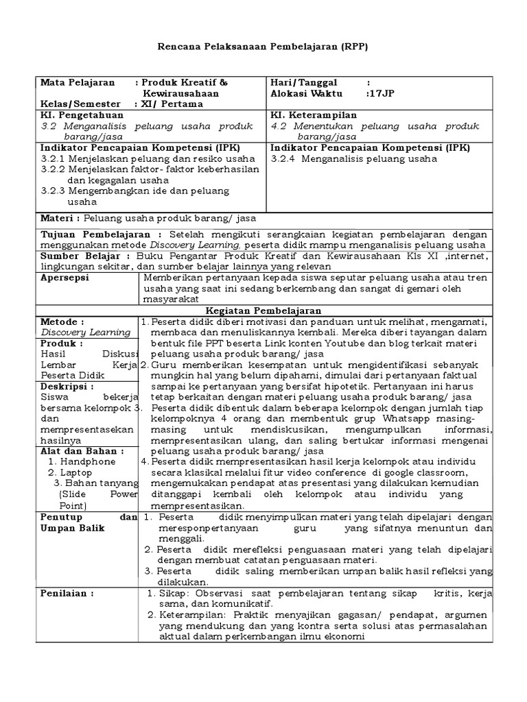 RPP Merdeka 1 Lembar PKK Kelas XI TKJ | PDF | Karier & Perkembangan