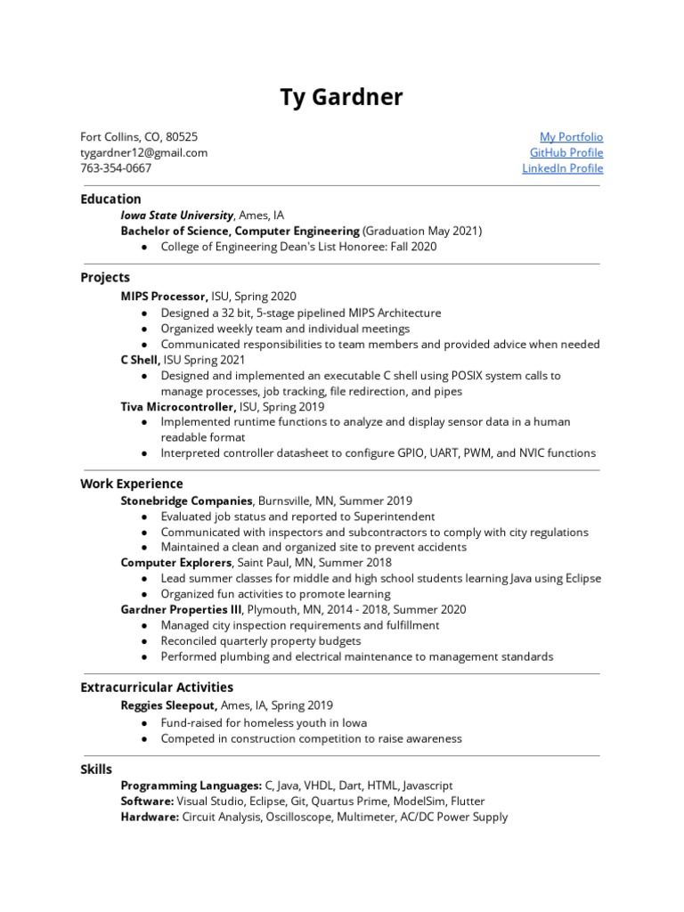 Ty Gardner Resume | PDF | Software Engineering | Computing