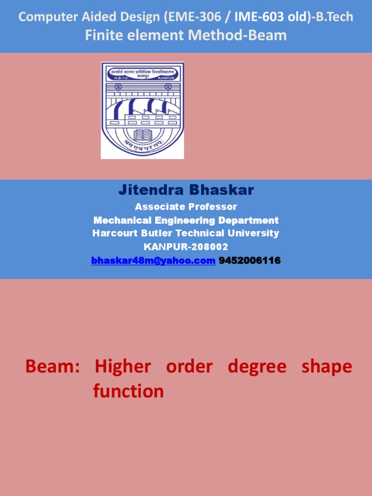 Finite Element Method-Beam: Computer Aided Design (EME-306 /) - B.Tech | PDF | Physics ...