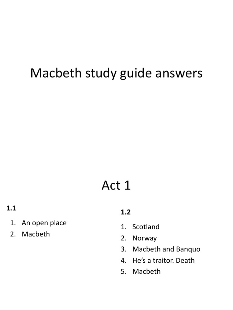 Macbeth Study Guide Question Answer | PDF | Macbeth | Shakespearean ...