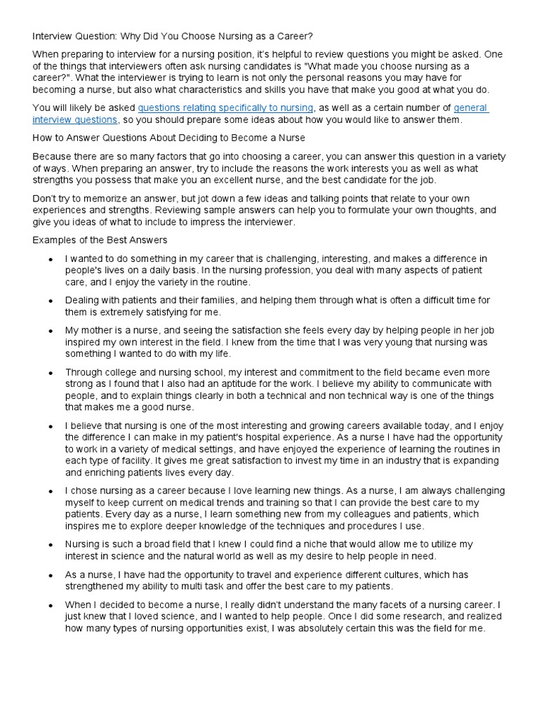Questions Relating Specifically To Nursing General Interview Questions ...