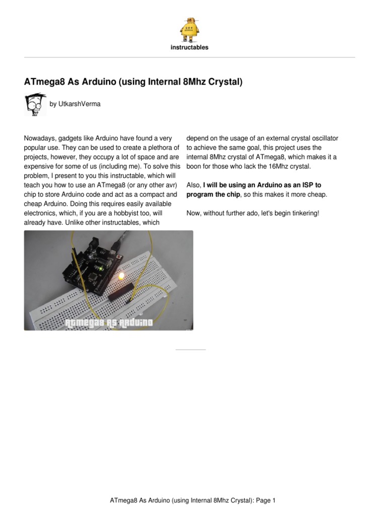 ATmega8 As Arduino Using Internal 8Mhz Crystal | PDF | Arduino ...