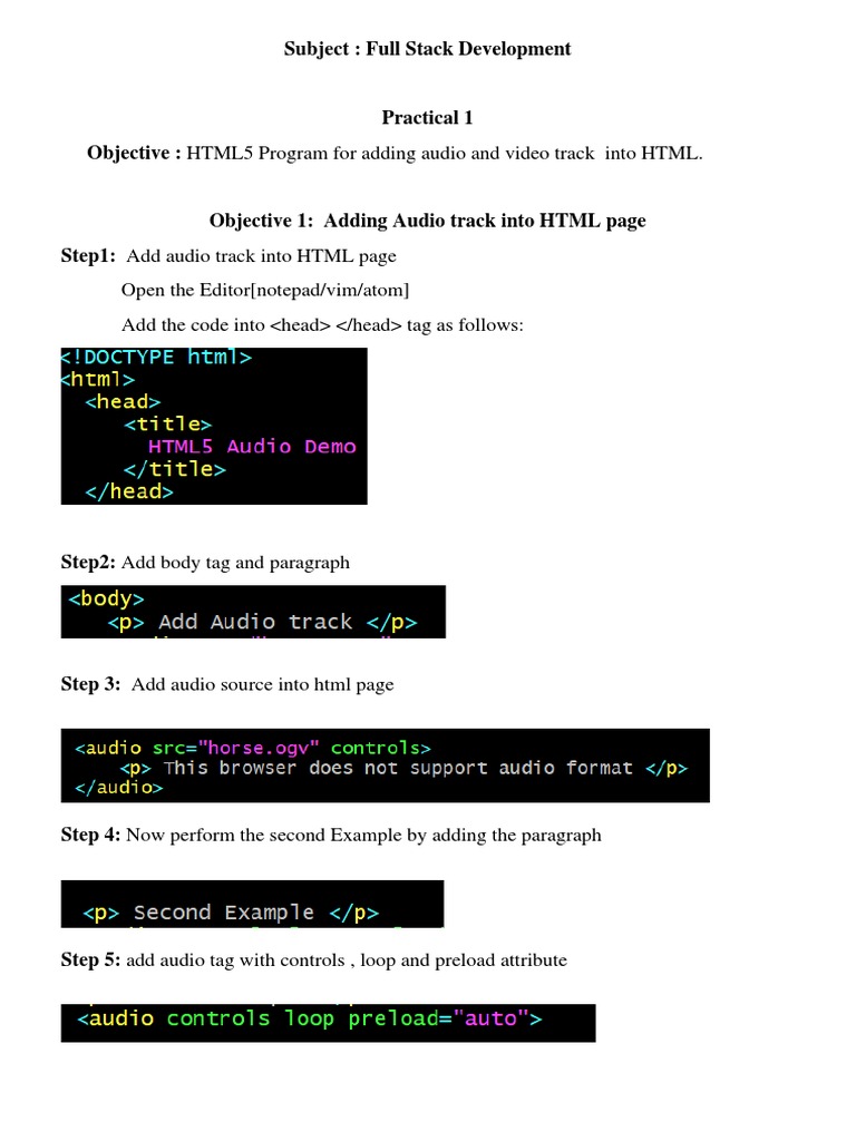 Updated FSD Practical 1 Audio Video Css | PDF | Html Element | Html