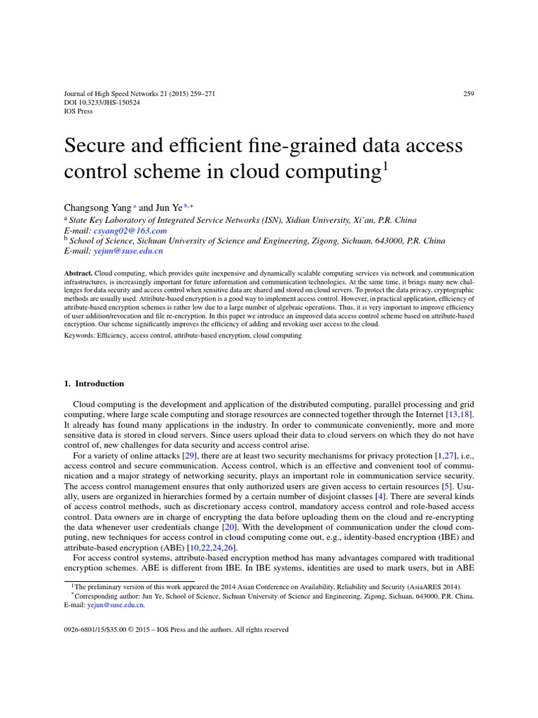 Secure And Efficient Fine Grained Data Access Control Scheme In Cloud Computing Pdf Key