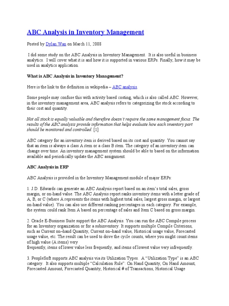 ABC Analysis in Inventory | PDF | Inventory | Supply Chain Management