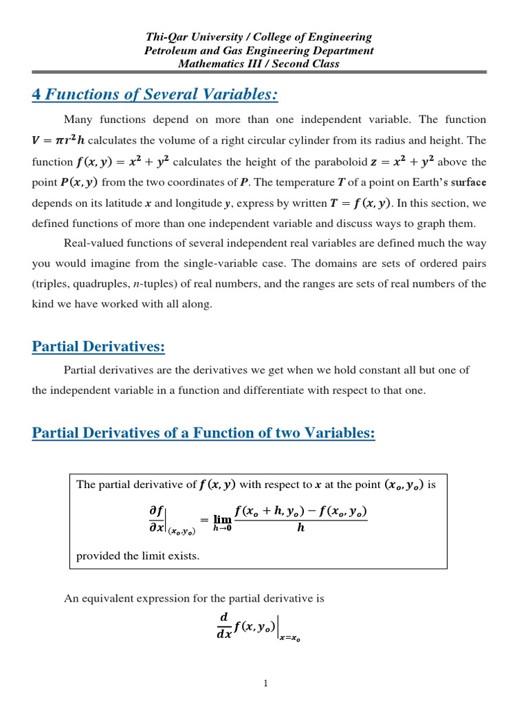 Partial Derivatives in Multivariable Functions | PDF | Derivative ...