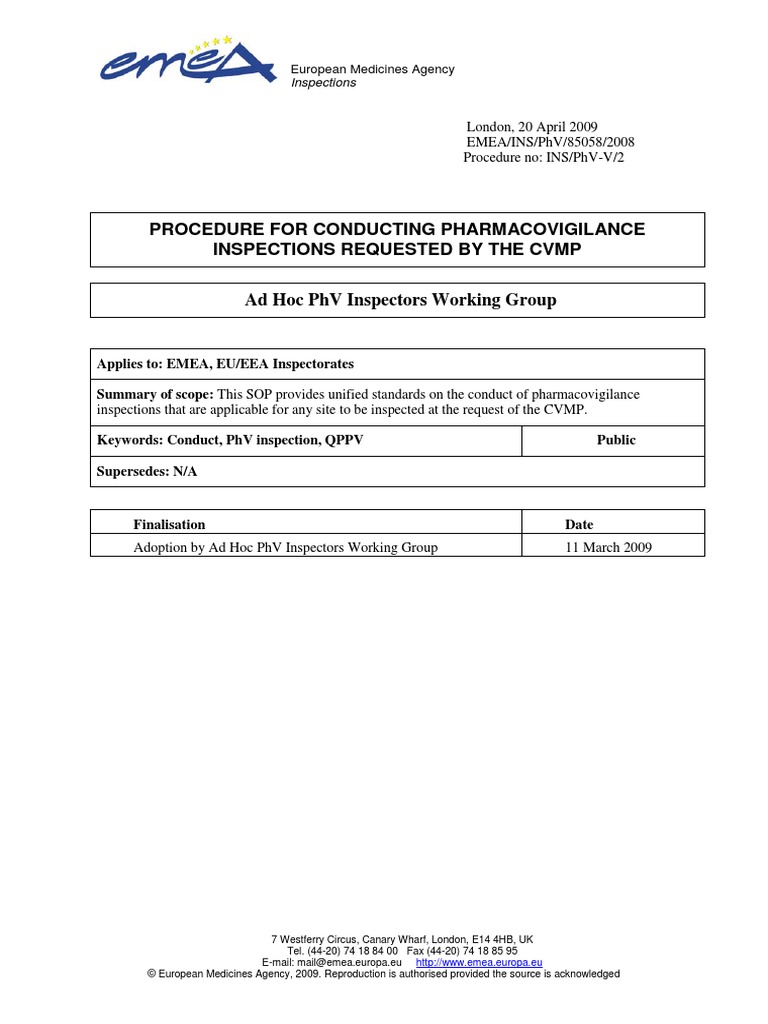 Procedure Conducting Pharmacovigilance Inspections Requested CVMP en ...