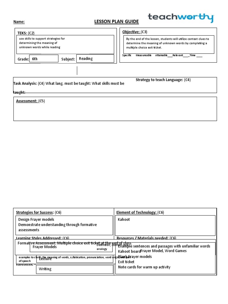 Lesson Plan Guide LPG Word-Jc | PDF | Lesson Plan | Word