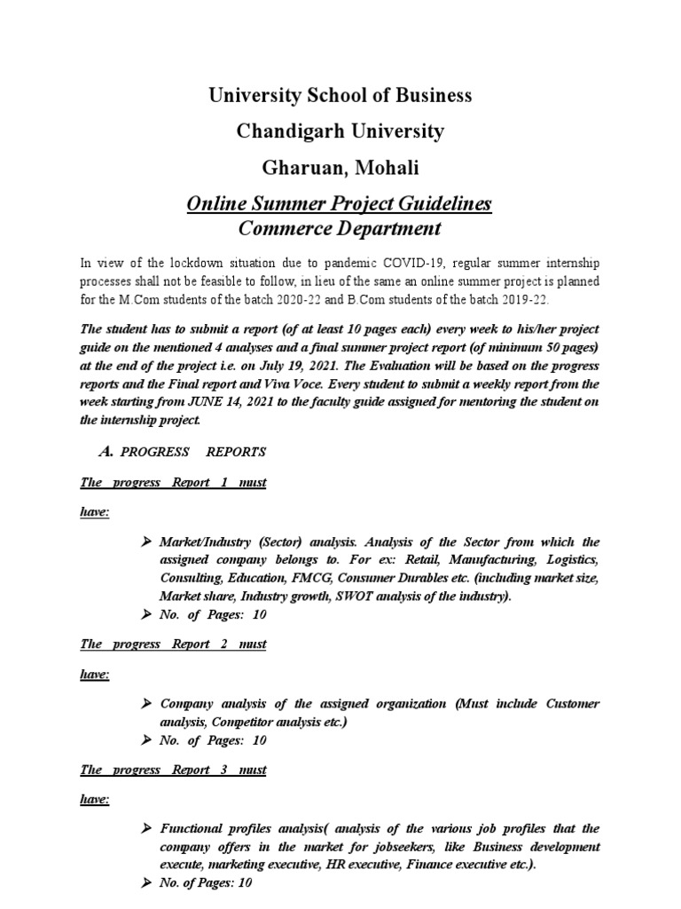 Guidelines For Summer Project Report | PDF | Swot Analysis | Marketing