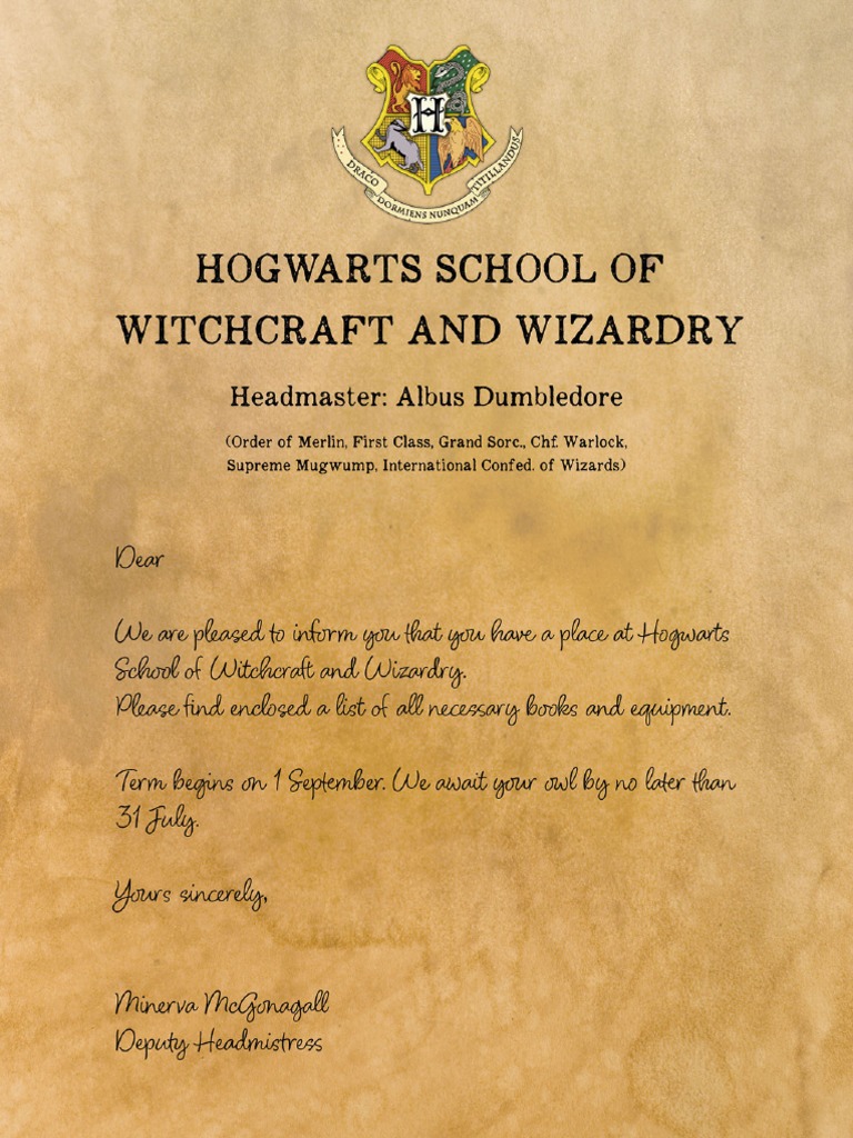 Harry Potter Letter Hogwarts Letter Free Printable Front Back | PDF