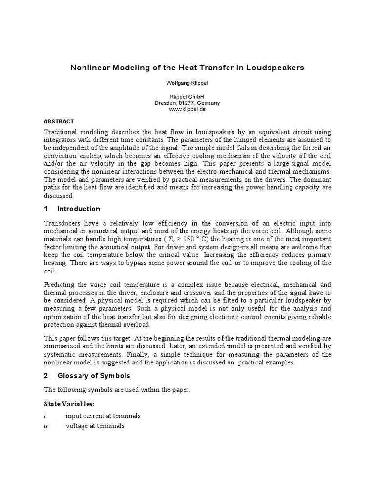 Nonlinear Heat Transfer in Loudspeakers | PDF | Loudspeaker | Inductor