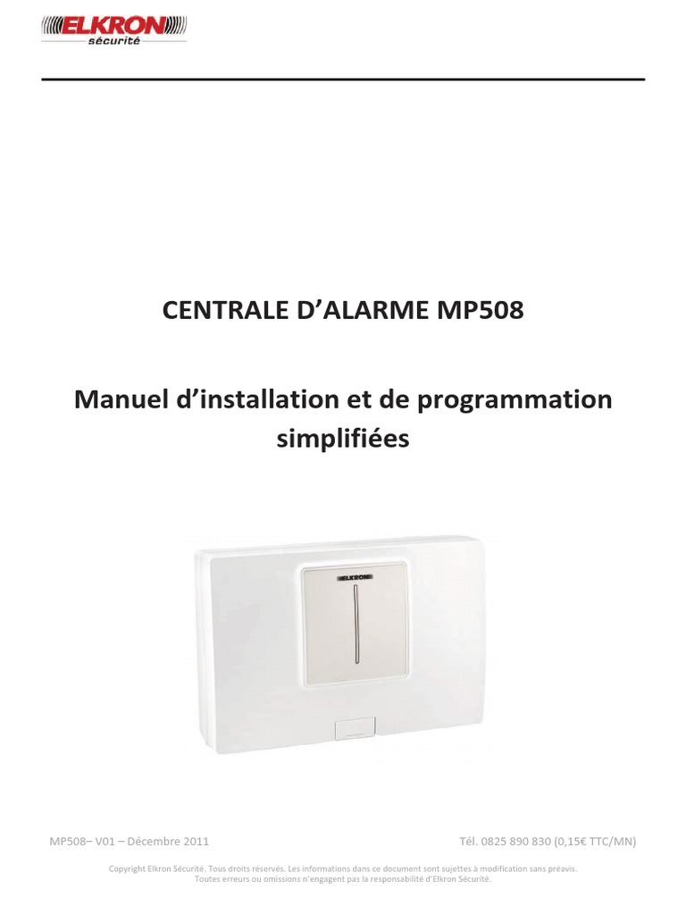 CENTRALE D ALARME MP508. Manuel D Installation Et de Programmation ...