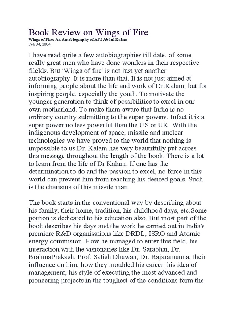 Book Review On Wings of Fire-C.S ASSINGNMENT | PDF