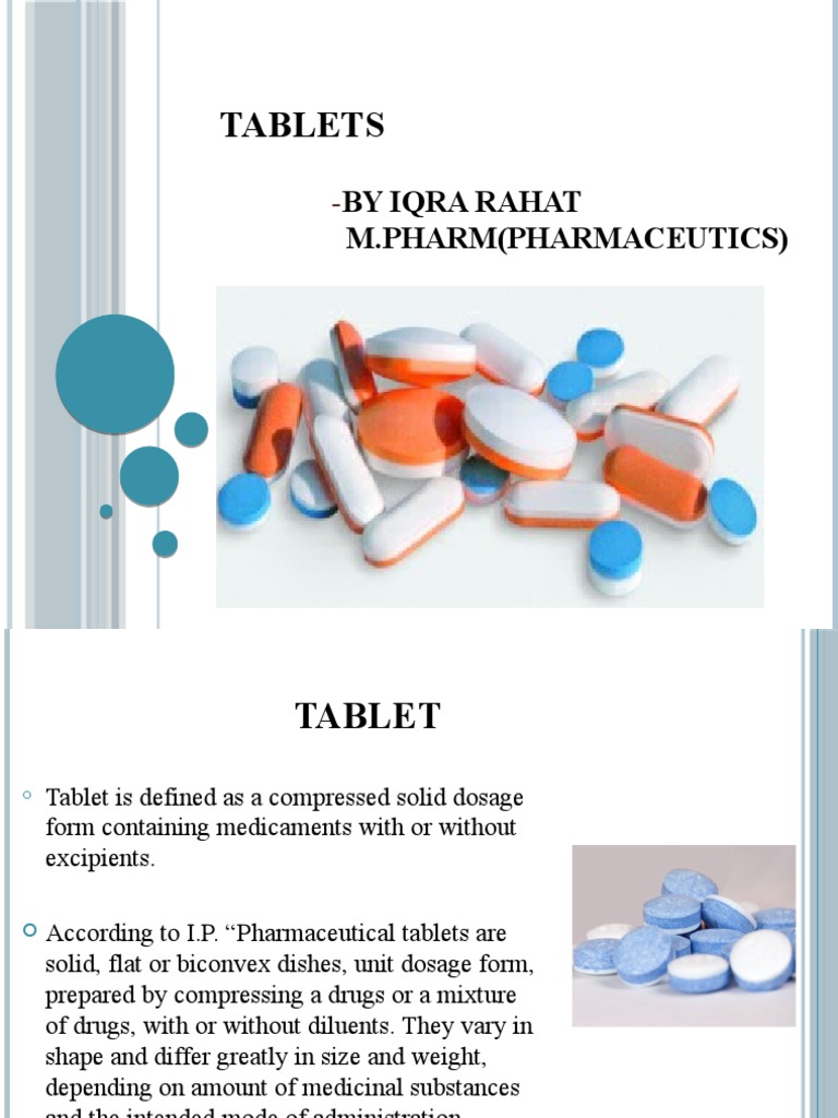 Tablets: by Iqra Rahat M.Pharm (Pharmaceutics) | PDF | Tablet (Pharmacy ...