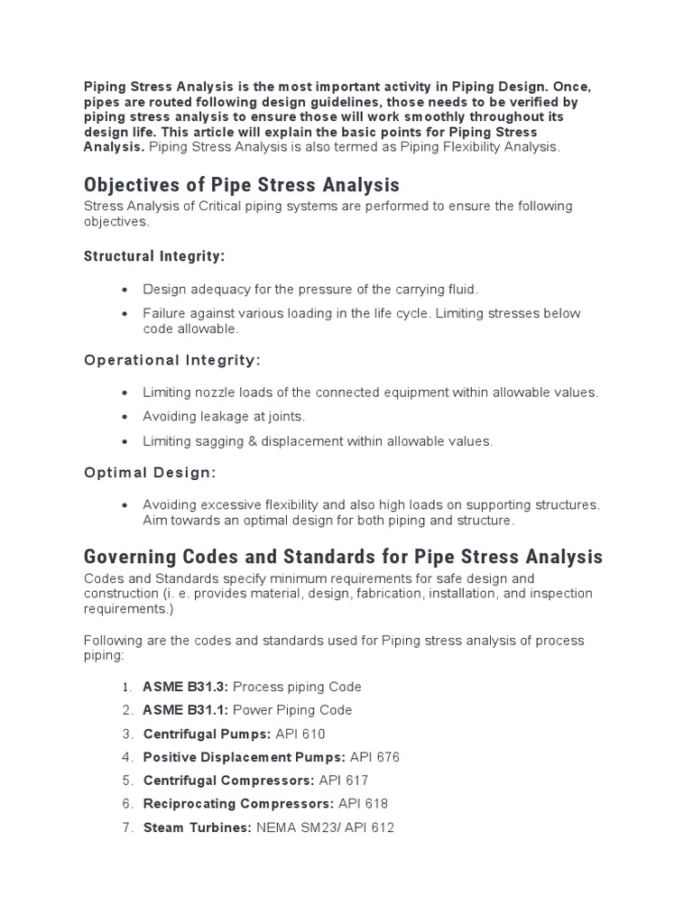 Piping Stress Analysis Is The Most Important Activity in Piping Design ...