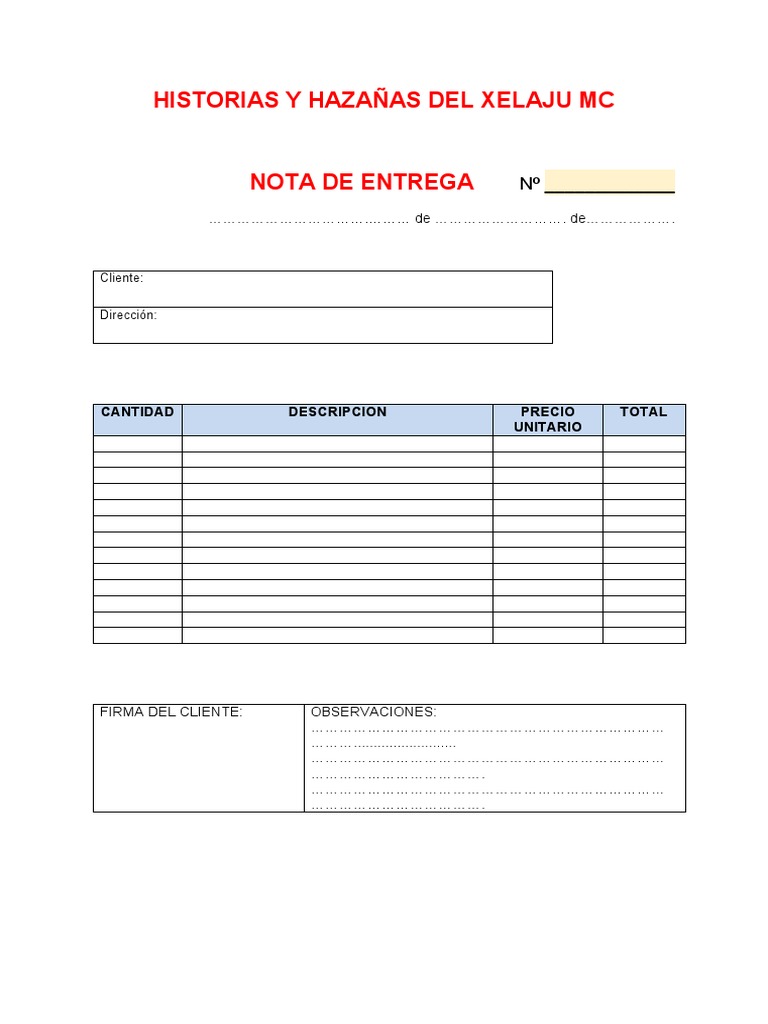 Modelo de Nota de Entrega | PDF