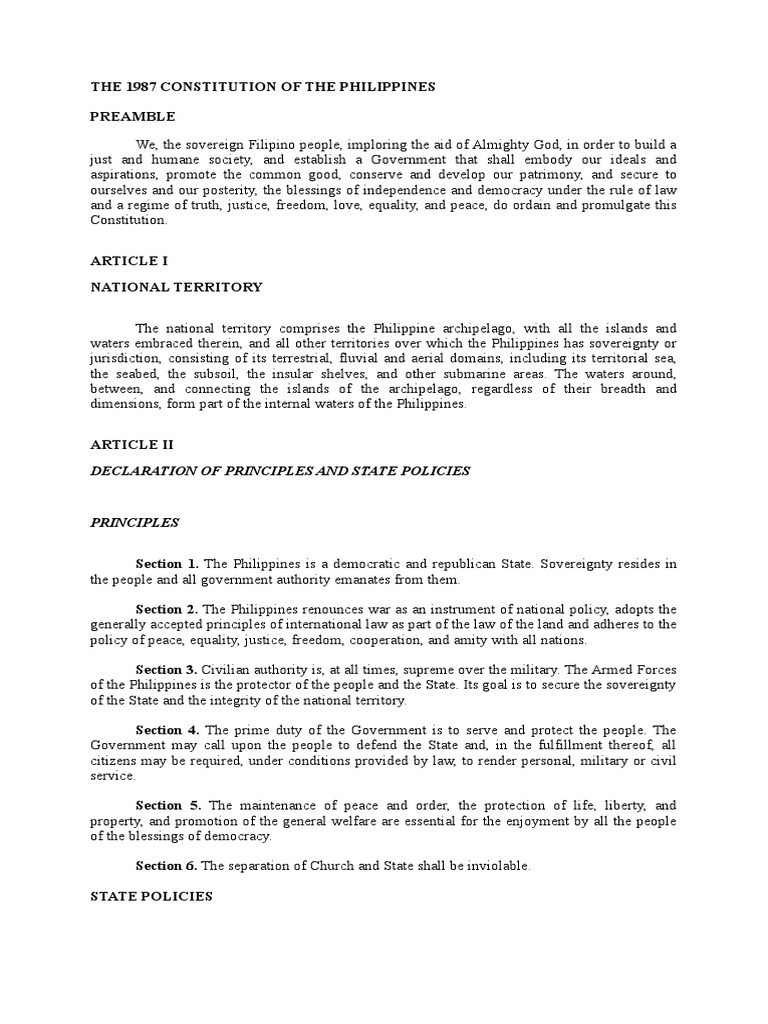 The 1987 Constitution of The Philippines | PDF | Presidents Of The ...