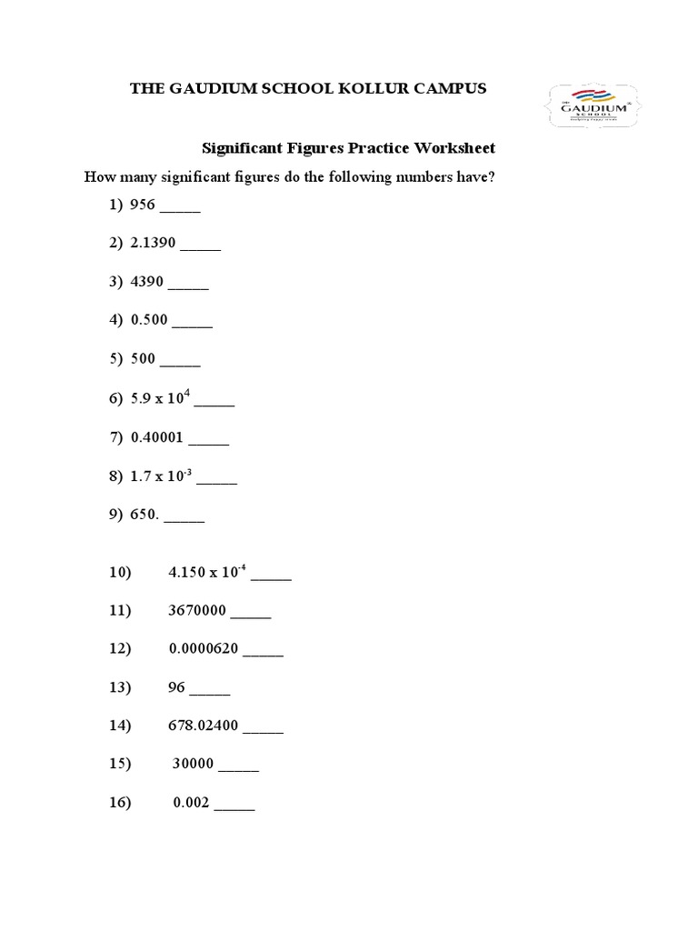 Significant Figures Practice Worksheet | PDF