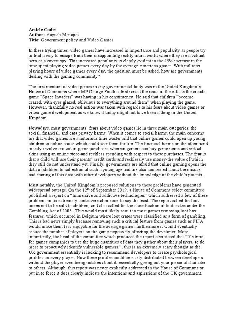 Government Impact on Video Games | PDF | Video Games | Business
