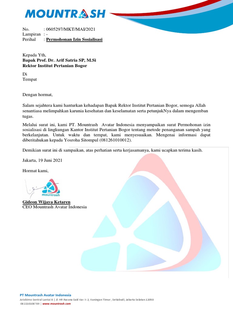 0605297-Surat Permohonan Izin Sosialisasi Kepada Rektor IPB | PDF ...