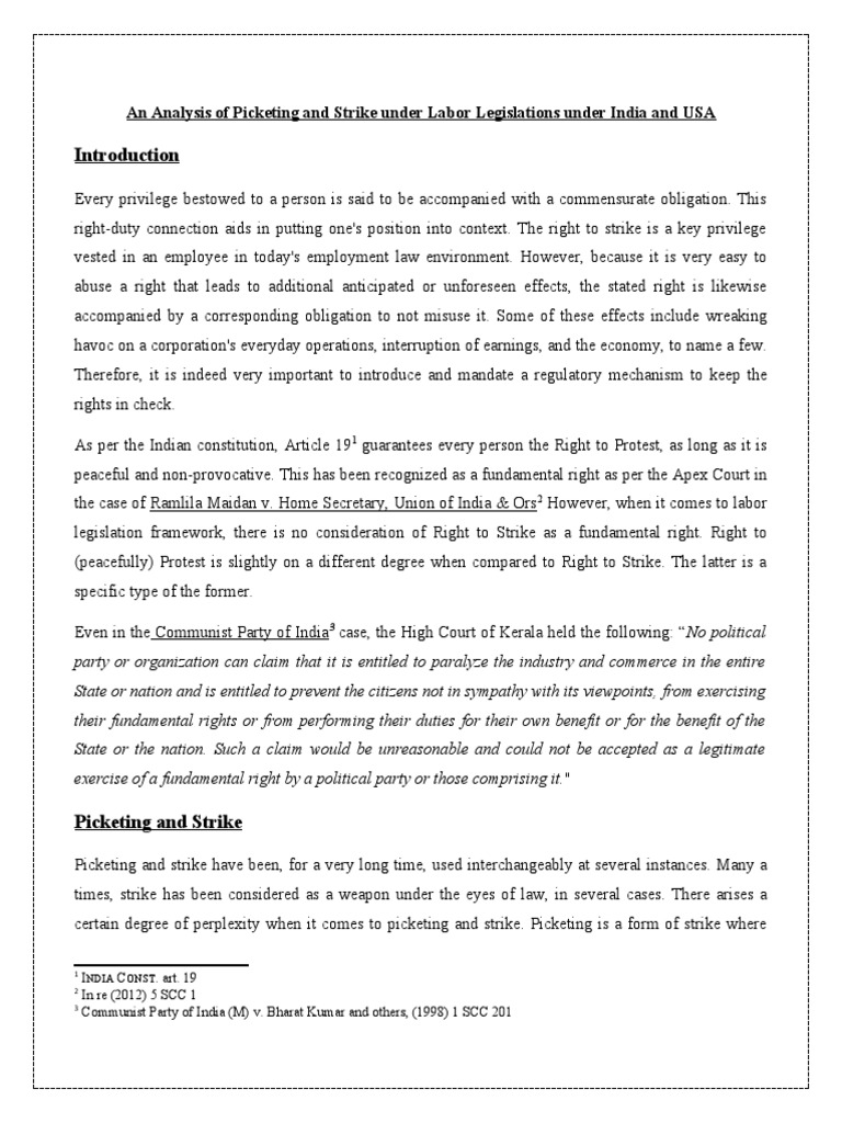 Picketing and Strike Laws in India & USA | PDF | Picketing | Strike Action
