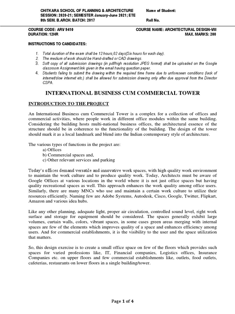 8th Sem - Arch. Design-VIII - Question Paper | PDF | Art