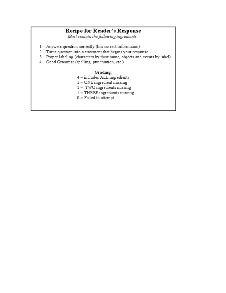 Recipe For Reader Response | PDF