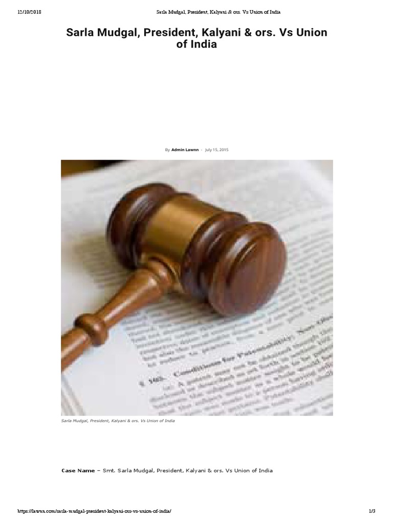 Sarla Mudgal, President, Kalyani & Ors. Vs Union of India | PDF | Husband | Justice