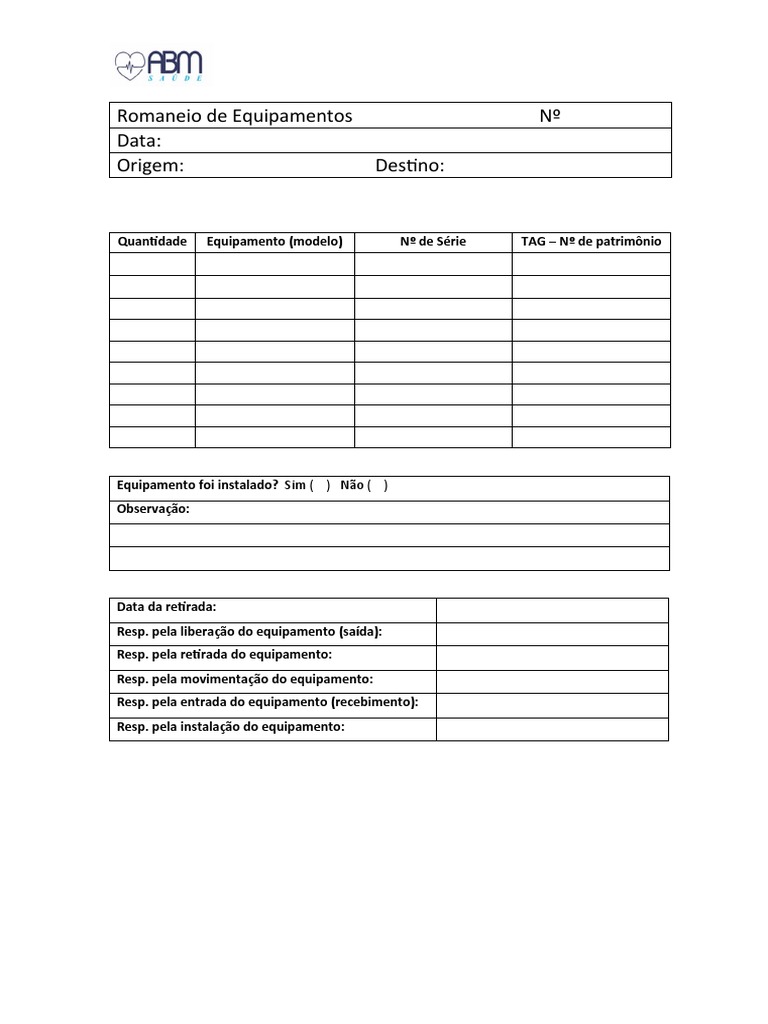Romaneio de Equipamentos | PDF