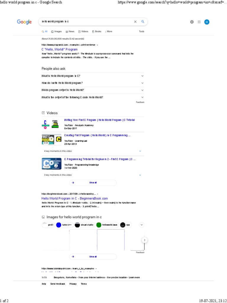 Hello World Program in C - Google Search | PDF | C (Programming Language) | Computer Programming