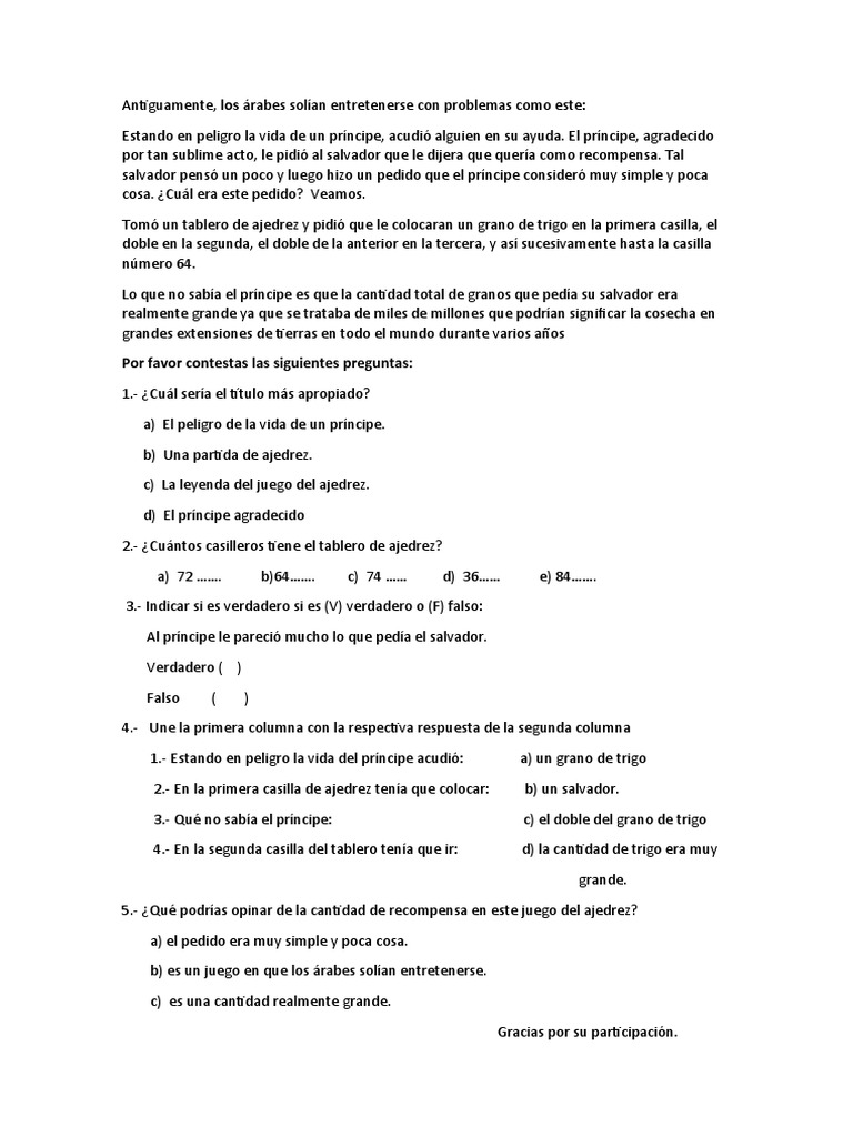 La Leyenda Del Juego Del Ajedrez | PDF