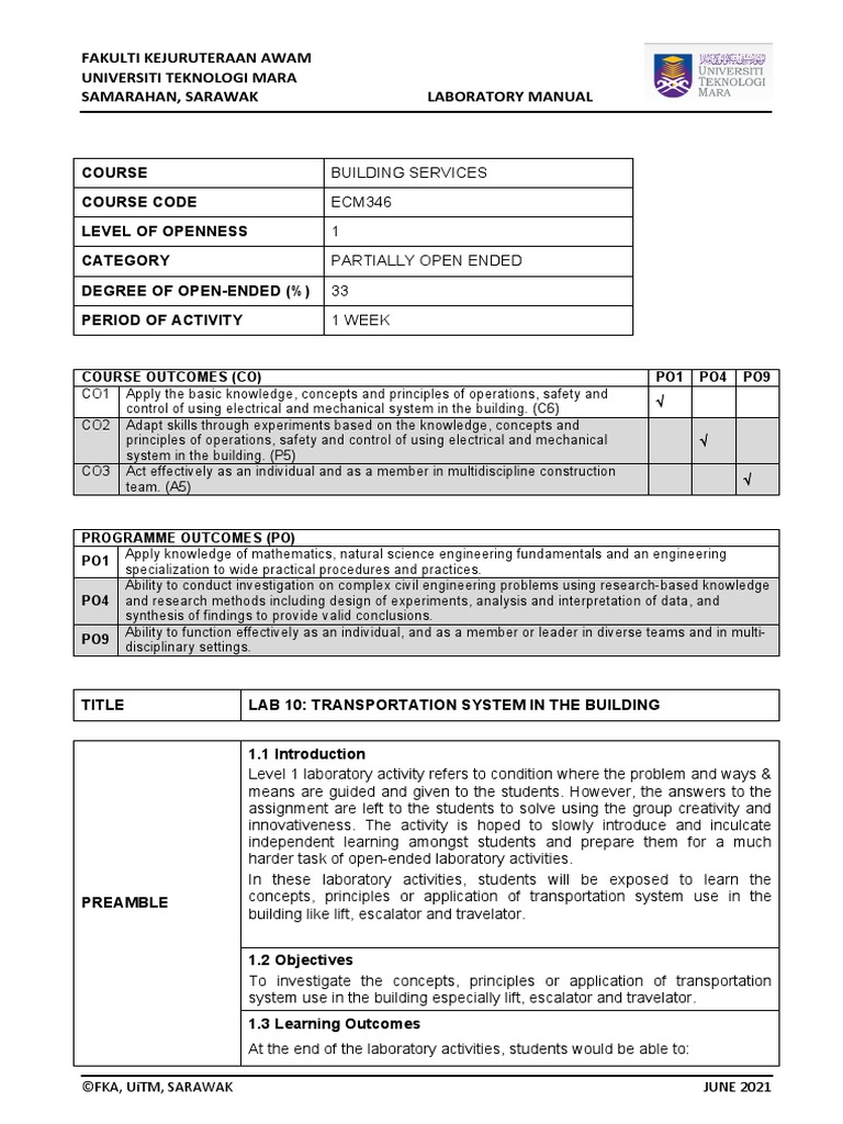 LAB LEVEL 1 BS Lab Transportation System in The Building | PDF ...