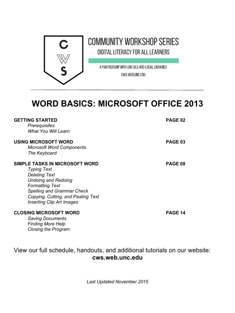 Word Basics: Microsoft Office 2013: View Our Full Schedule, Handouts ...
