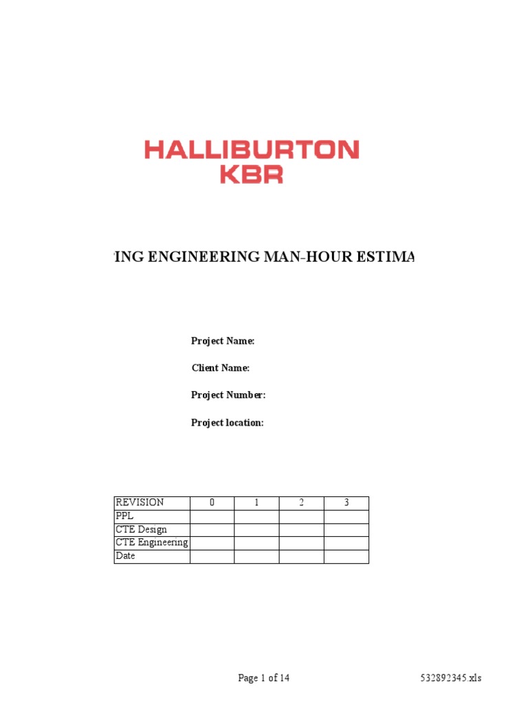Piping Engineering Man-Hour Estimate: Project Name: Client Name ...